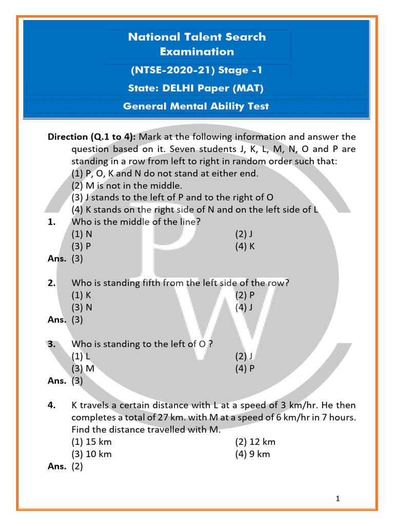 National Talent Search Examination: Direction (Q.1 To 4) | PDF | Area