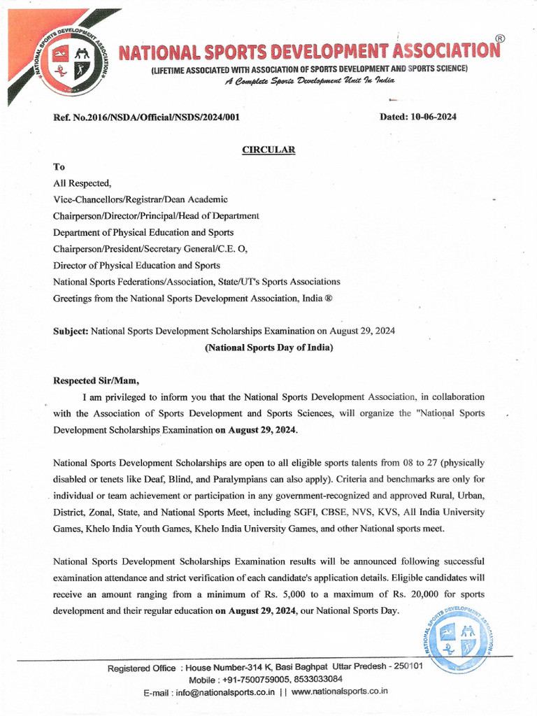 Circular Nsds Examination 2024 | PDF