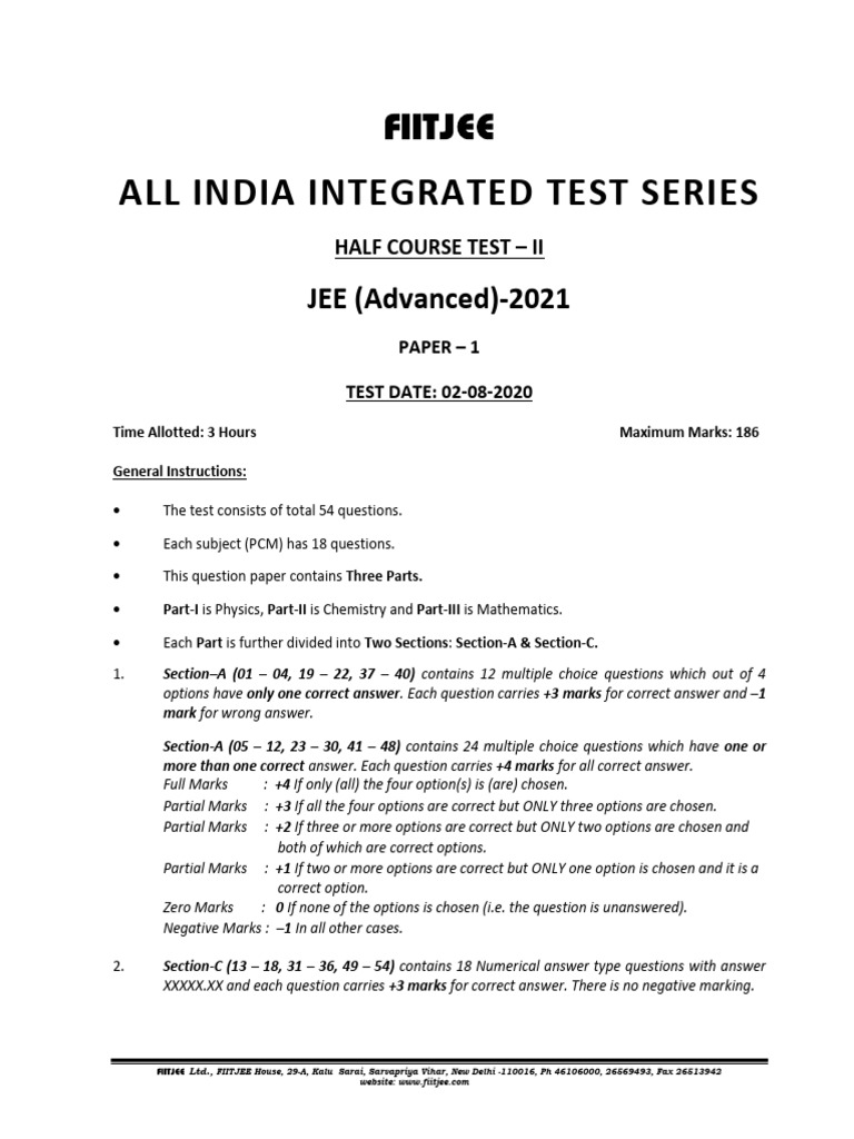 Aiits 1921 HCT II Jeea Paper 1 | PDF | Gases | Heat Capacity