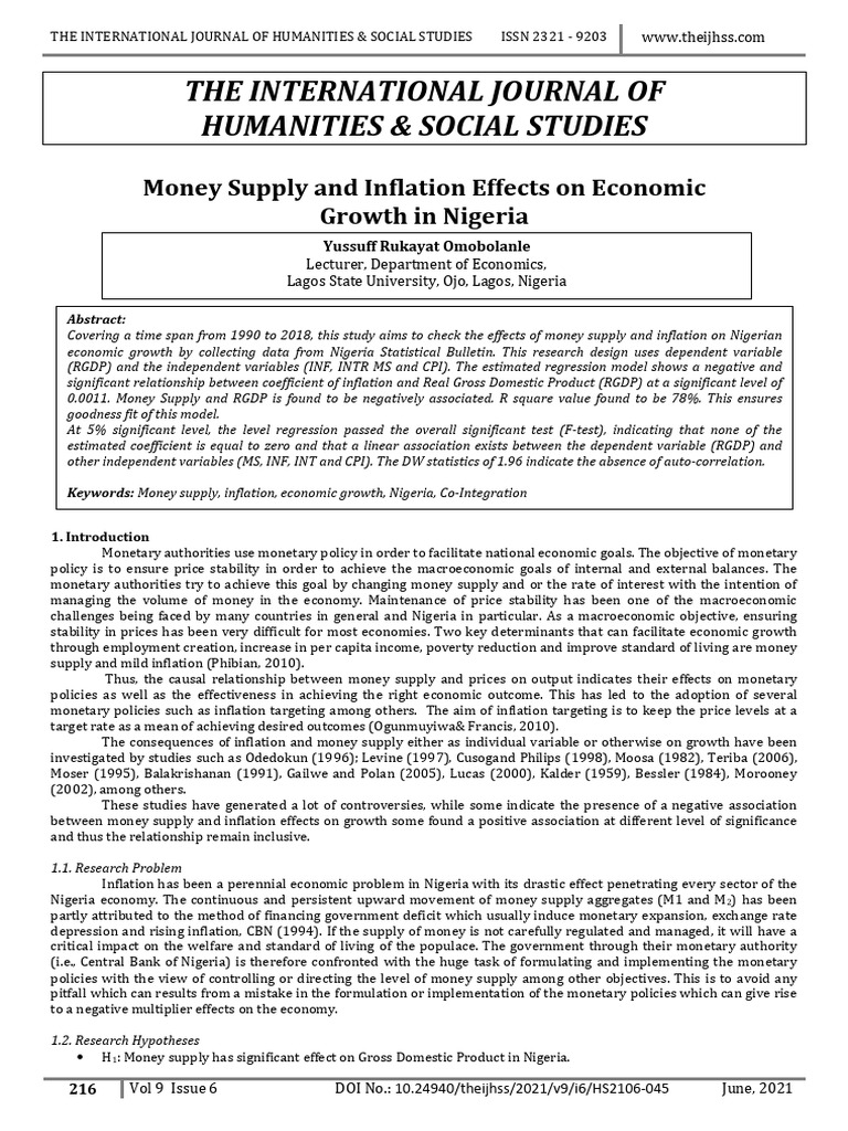 Money Supply, Inflation & Nigeria's Growth | PDF | Inflation | Money Supply
