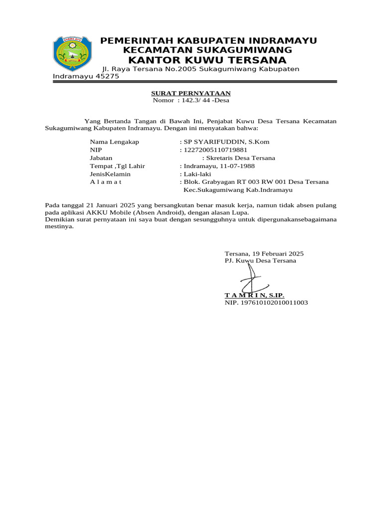 Pernyataan Lupa Absen | PDF