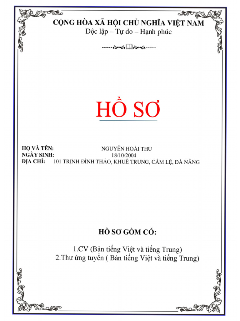 Cl22f-Nguyễn Hoài Thu- Cv | PDF