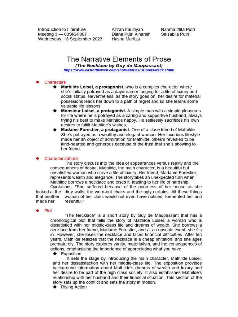 Analyzing "The Necklace" by Maupassant | PDF