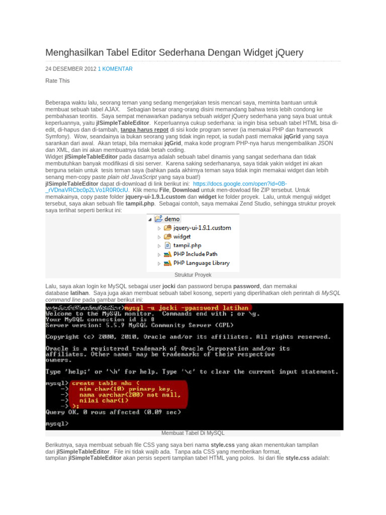 Menghasilkan Tabel Editor Sederhana Dengan Widget | PDF