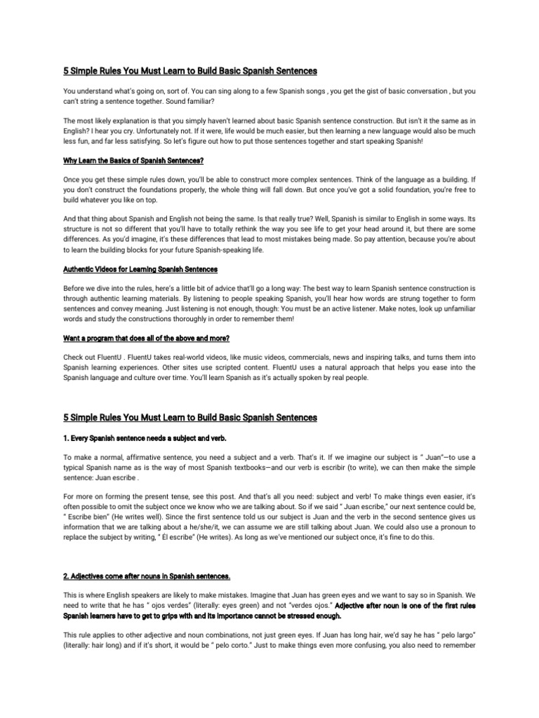 Basic Spanish Language | PDF