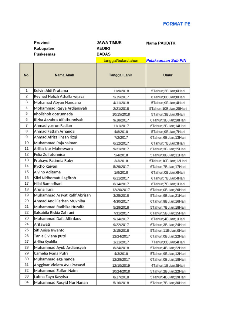 Form Pendataan Sas Ra KM Bunut | PDF