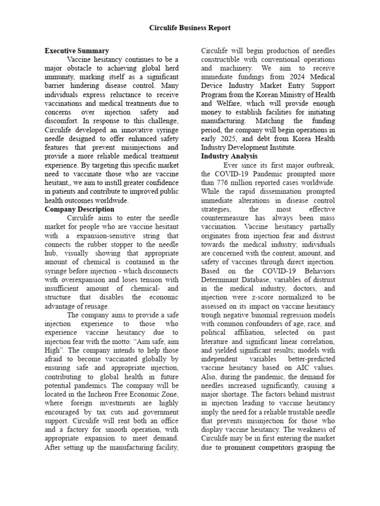 Circulife Business Report | PDF | Injection (Medicine) | Vaccines