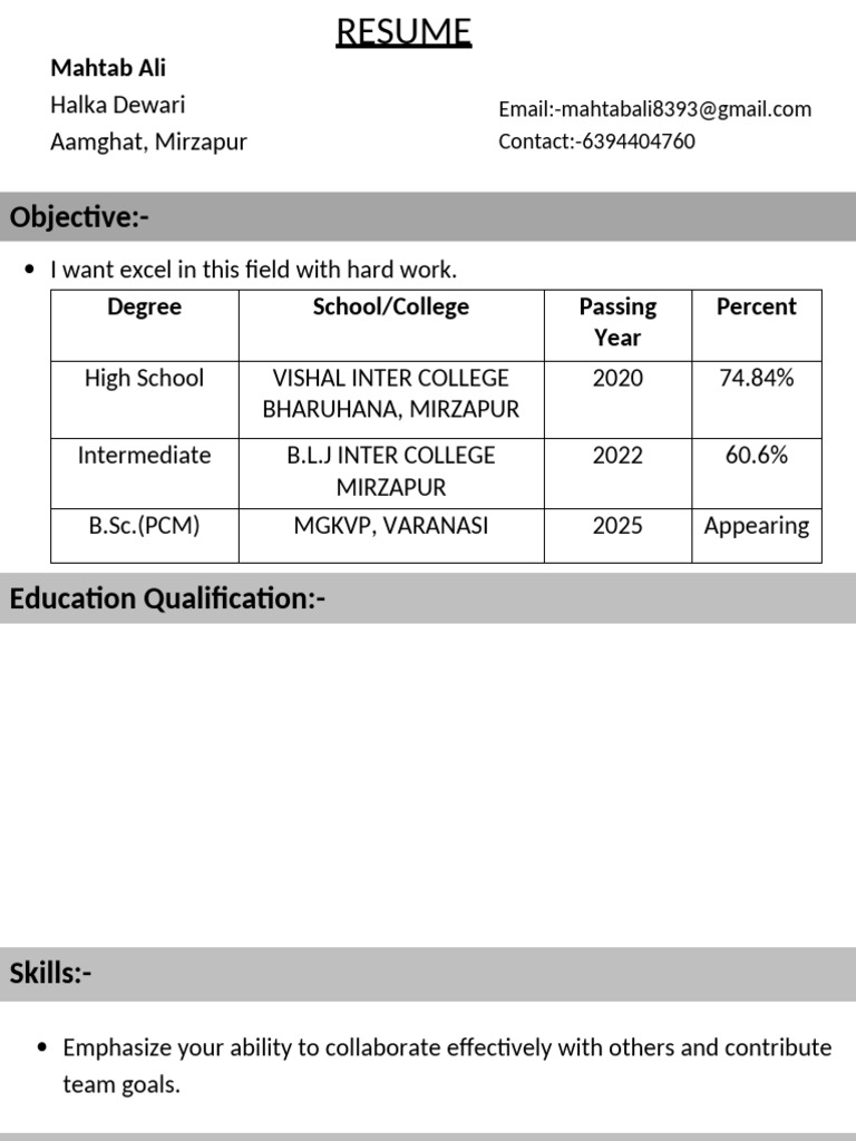 Mahtab Ali Resume | PDF