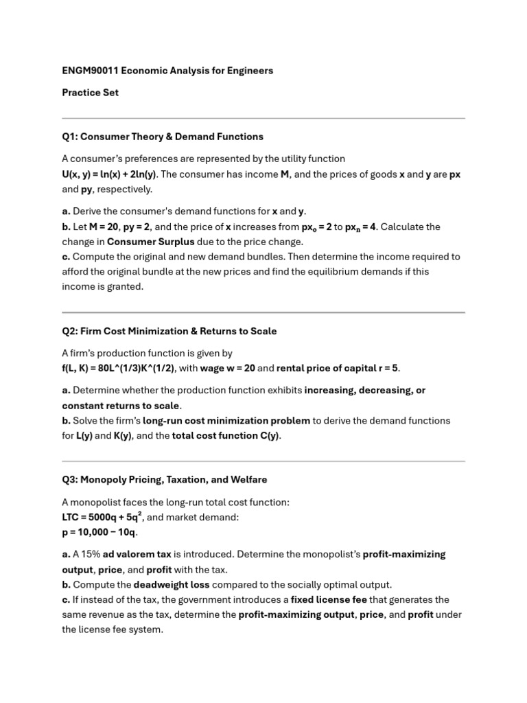 ENGM90011 Economic Analysis For Engineers Practice Set | PDF ...