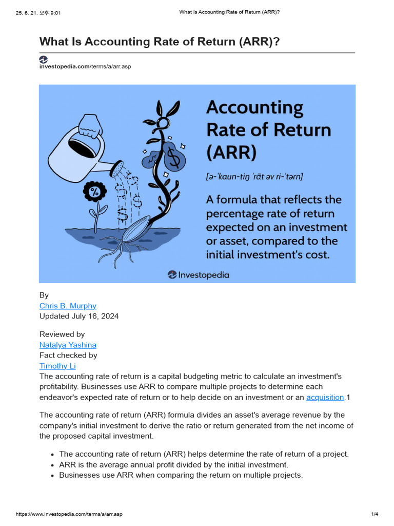 What Is Accounting Rate of Return (ARR) | PDF | Discounted Cash Flow ...