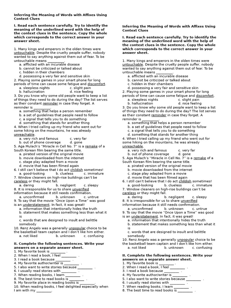 Q3 - Eng 6 - Quiz - Inferring The Meaning of Words With Affixes Using ...