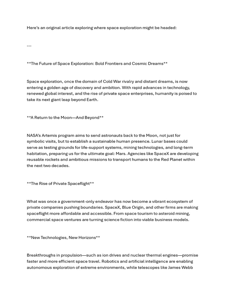 The Future of Space Exploration | PDF | Space Exploration | Outer Space