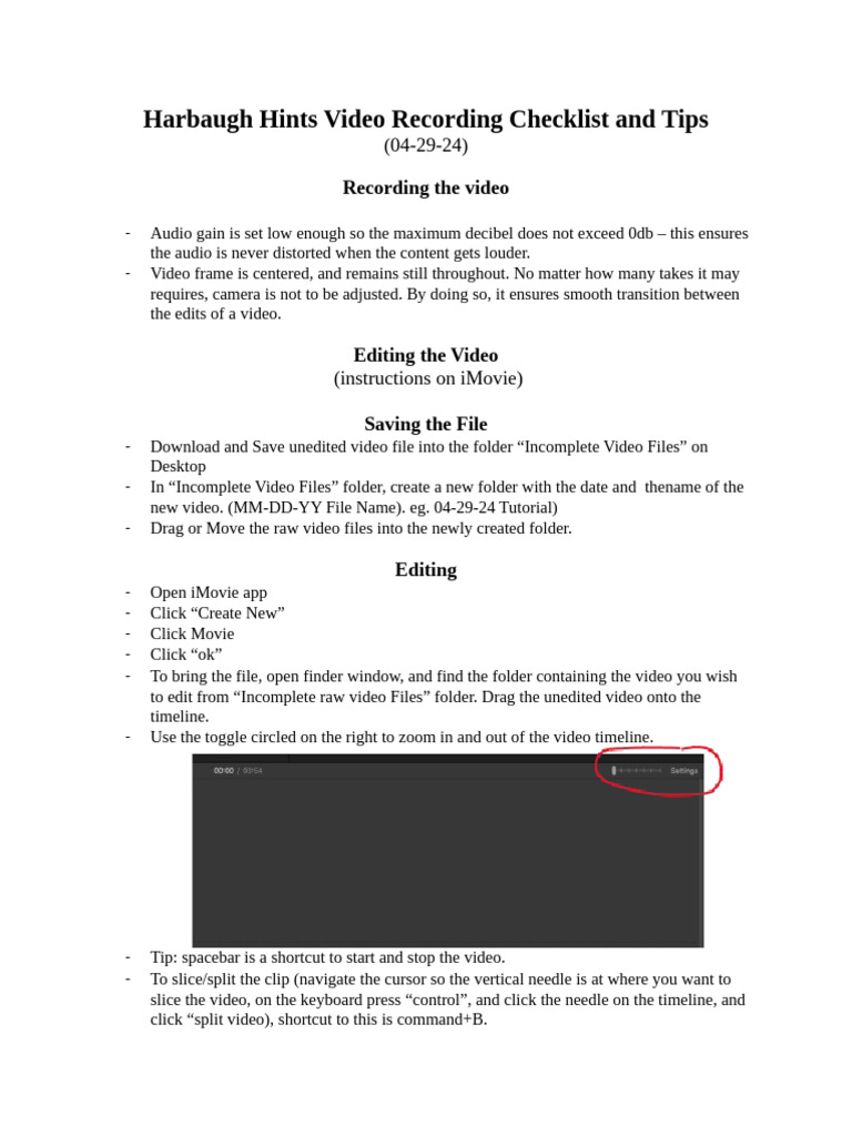 Harbaugh Hints Video Recording Checklist and Tips | PDF | Icon ...
