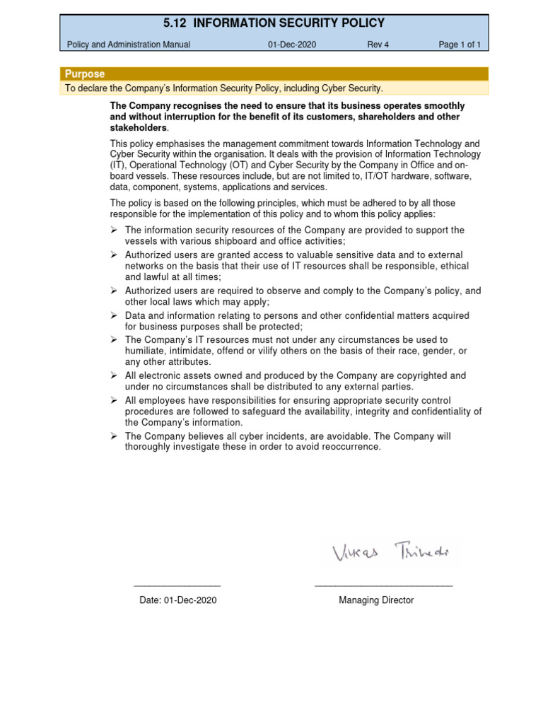 5.12 Information Security Policy | PDF | Information Security ...