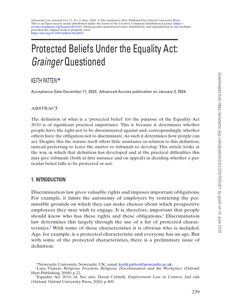 Protected Beliefs Under Equality Act | PDF | Discrimination | Evidence