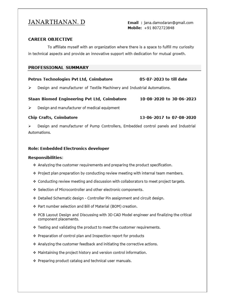 Jana Resume | PDF | Embedded System | Printed Circuit Board