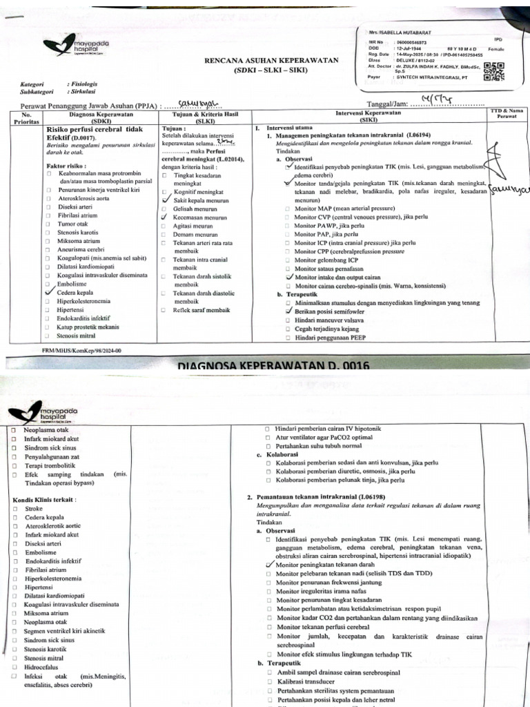 NCP Resiko Perfusi Cerebral Tidak Efekti | PDF
