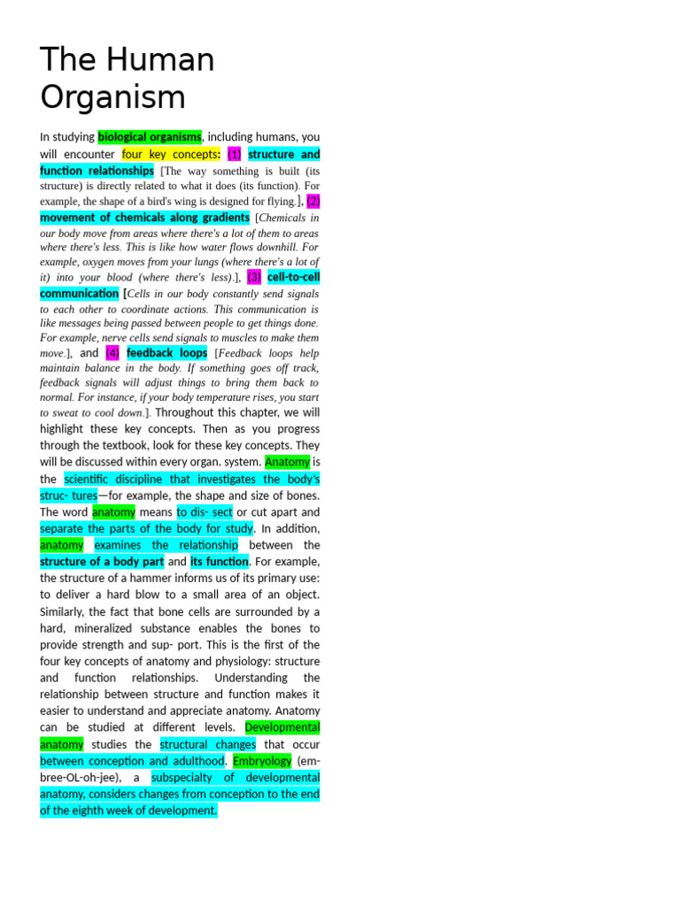Key Concepts of the Human Organism | PDF