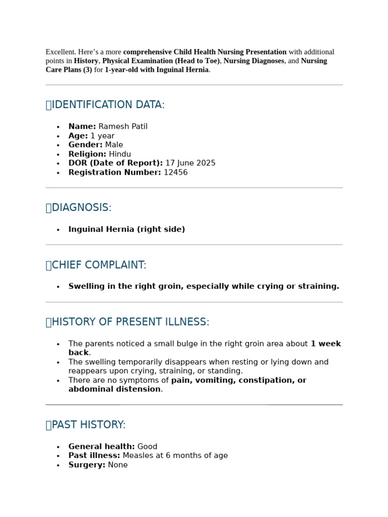 Nursing Care Plan for Inguinal Hernia | PDF | Surgery | Medical Specialties