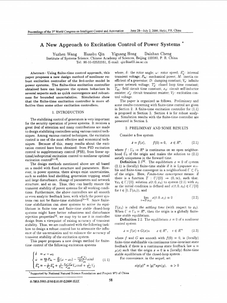 C. Cheng Y. Wang A New Approach To Excitation Control of Power Systems ...