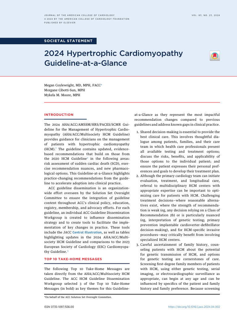 2024 HCM Management Guidelines Summary | PDF | Cardiac Arrest | Heart