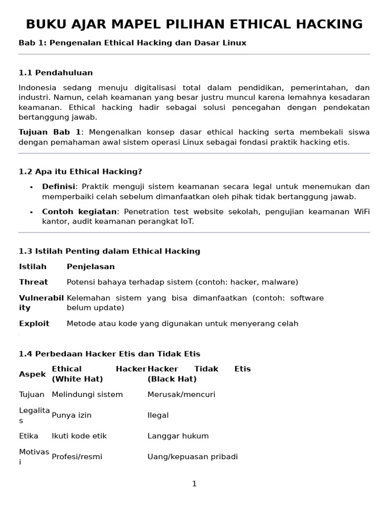 Buku Ajar Mapel Pilihan Ethical Hacking | PDF