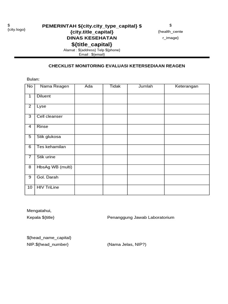 3912 Checklist Monev Ketersediaan Reagensia | PDF