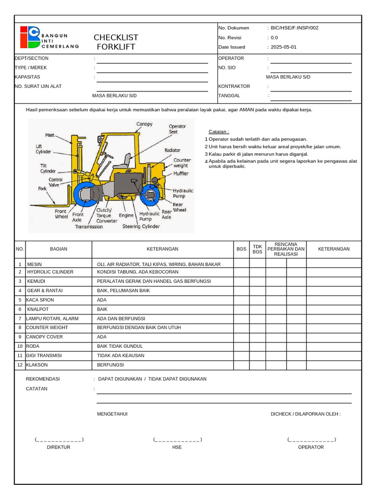 Checklist Forklift Sebelum Digunakan | PDF