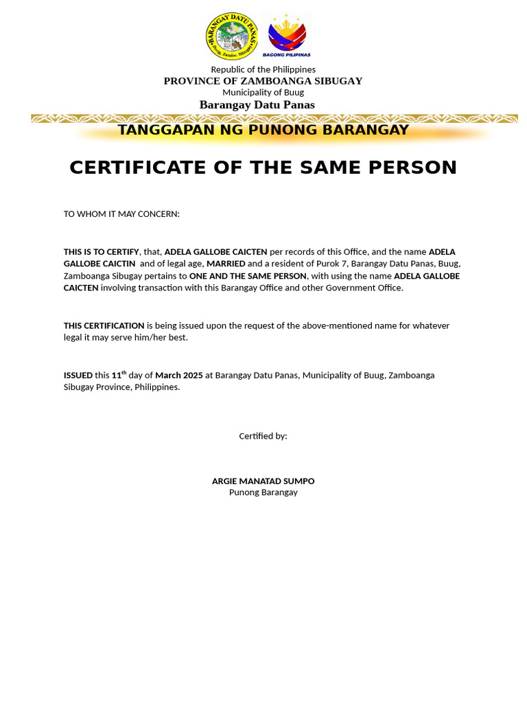 Certificate of The Same Person | PDF | Honorifics | Ancient Asia