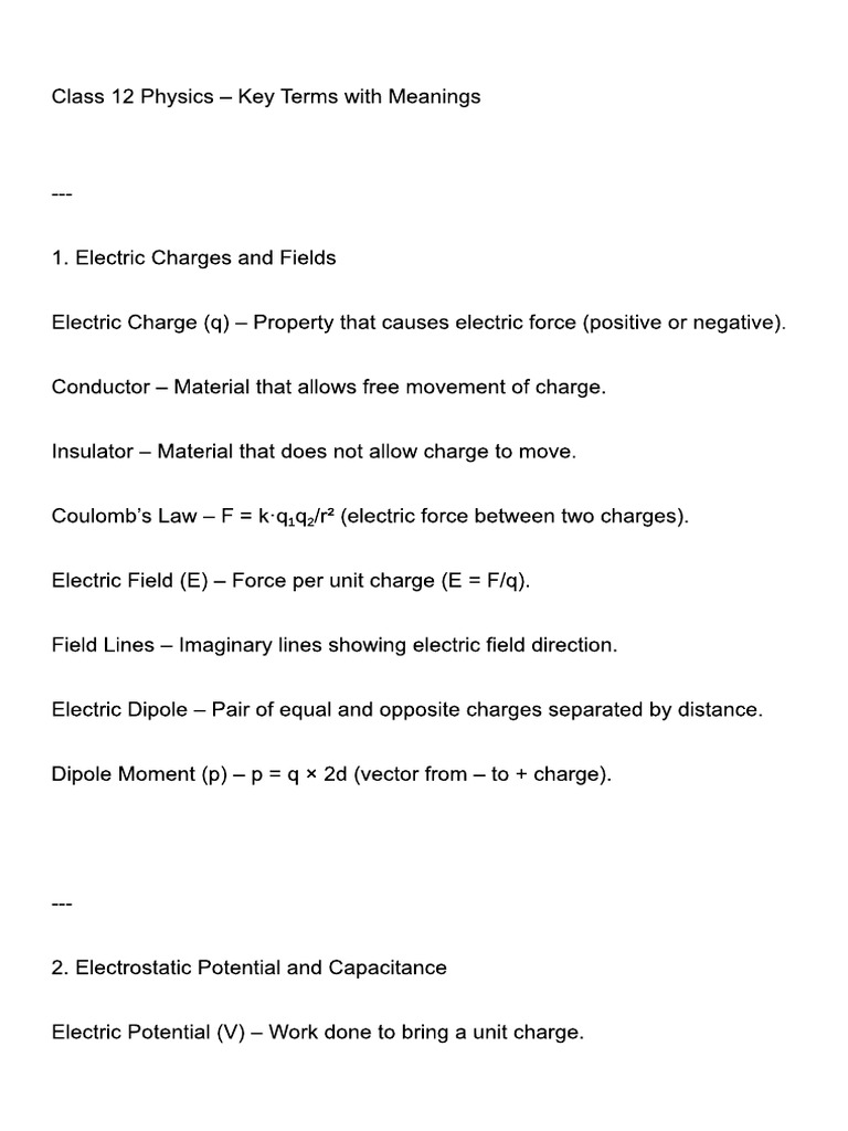 Class 12 Physics Terminology | PDF