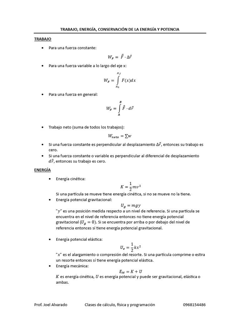 Formulas Fisica. Formulario Básico de Temas Fisicos | PDF | Fuerza | Energía potencial