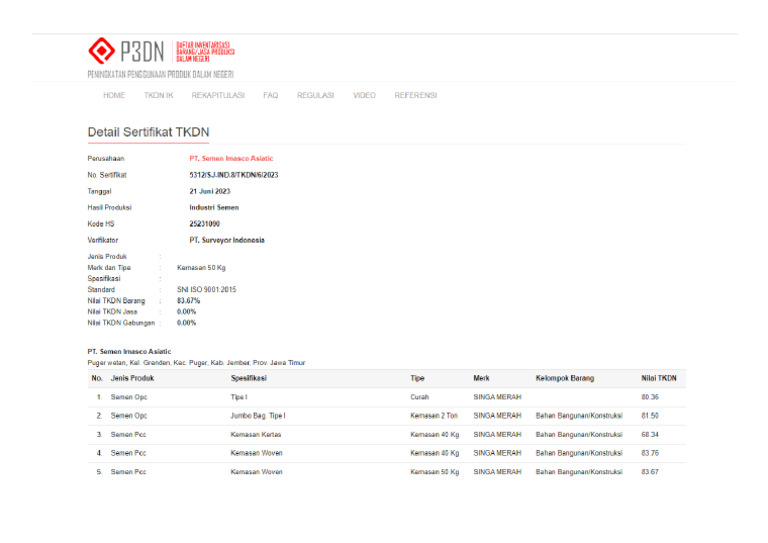 Sertifikat TKDN Semen SInga Merah | PDF