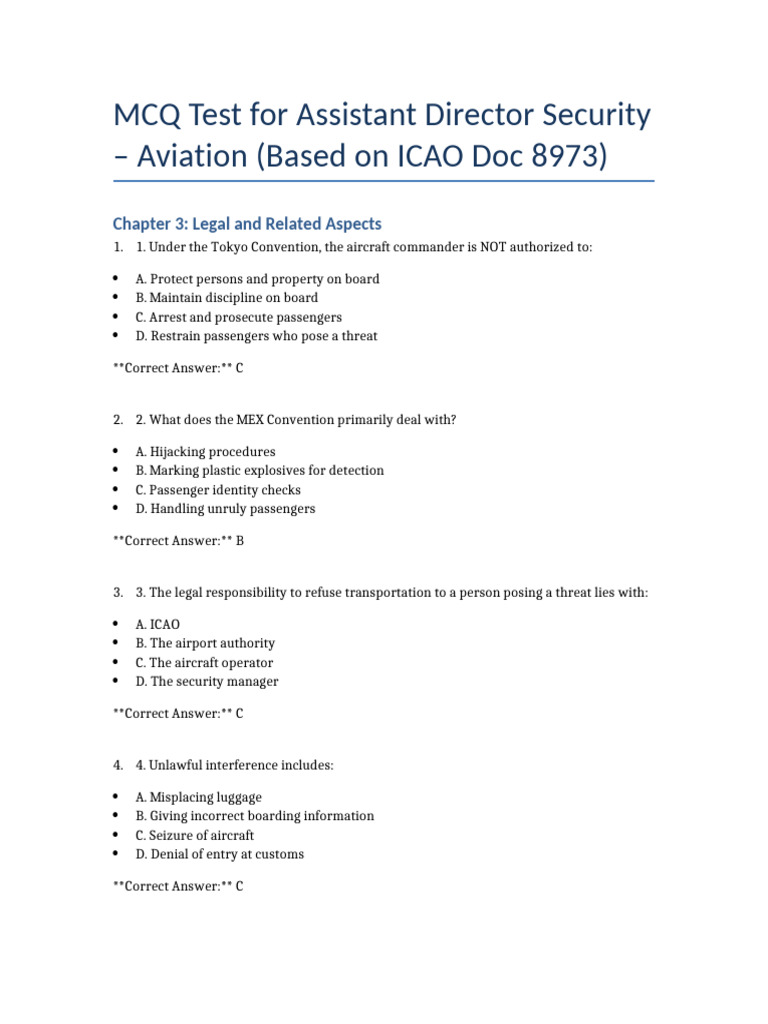 Aviation Security MCQ Exam Guide | PDF | Airport Security | Airport