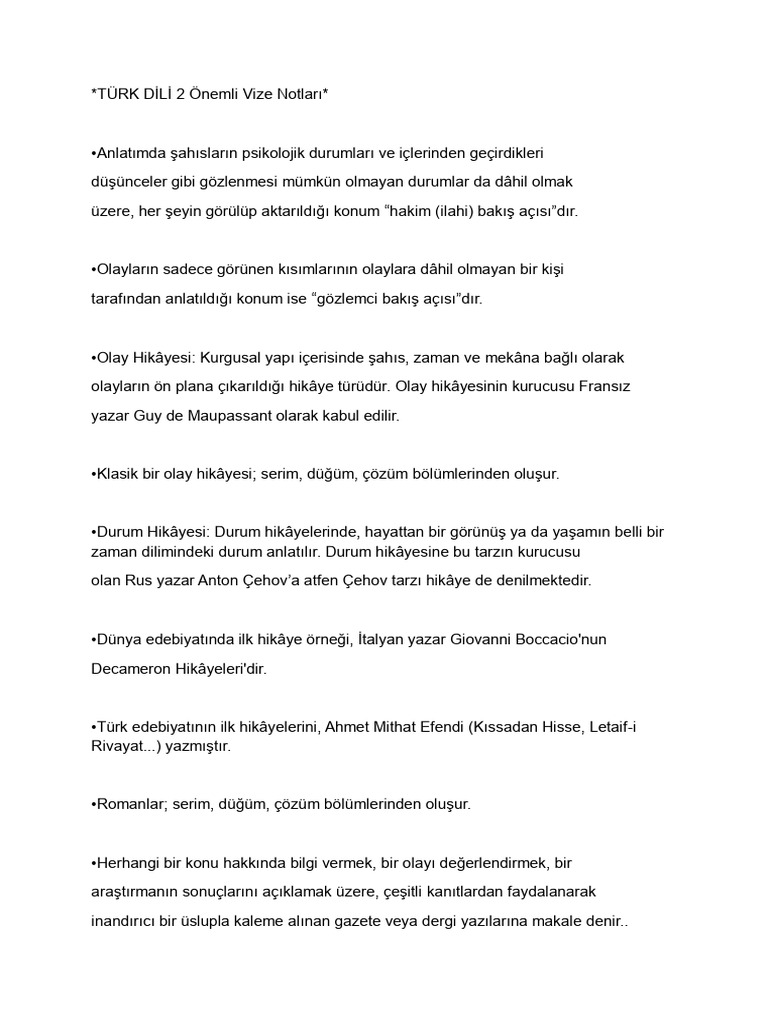 Türk Dili 2 Vize Konuları | PDF
