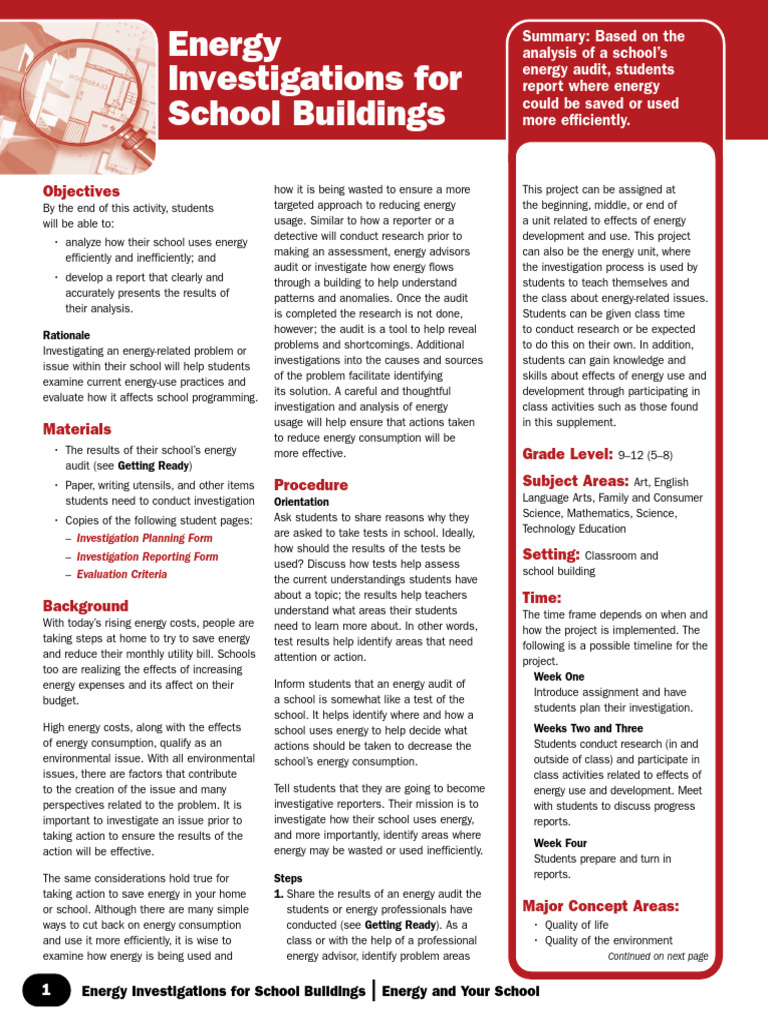 Energy Investigations For School Buildings | PDF | Audit | Evaluation