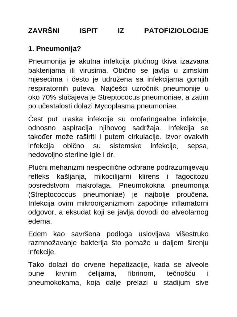 Završni Ispit Iz Patofiziologije | PDF