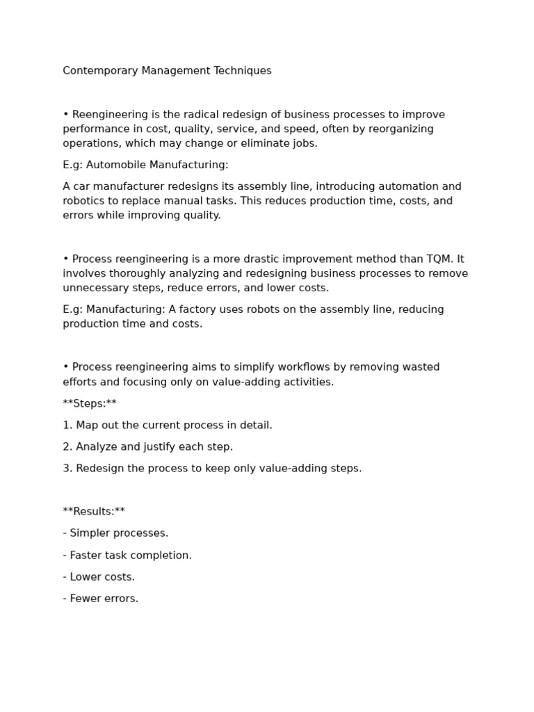 Contemporary Management Techniques Explained | PDF | Automation ...