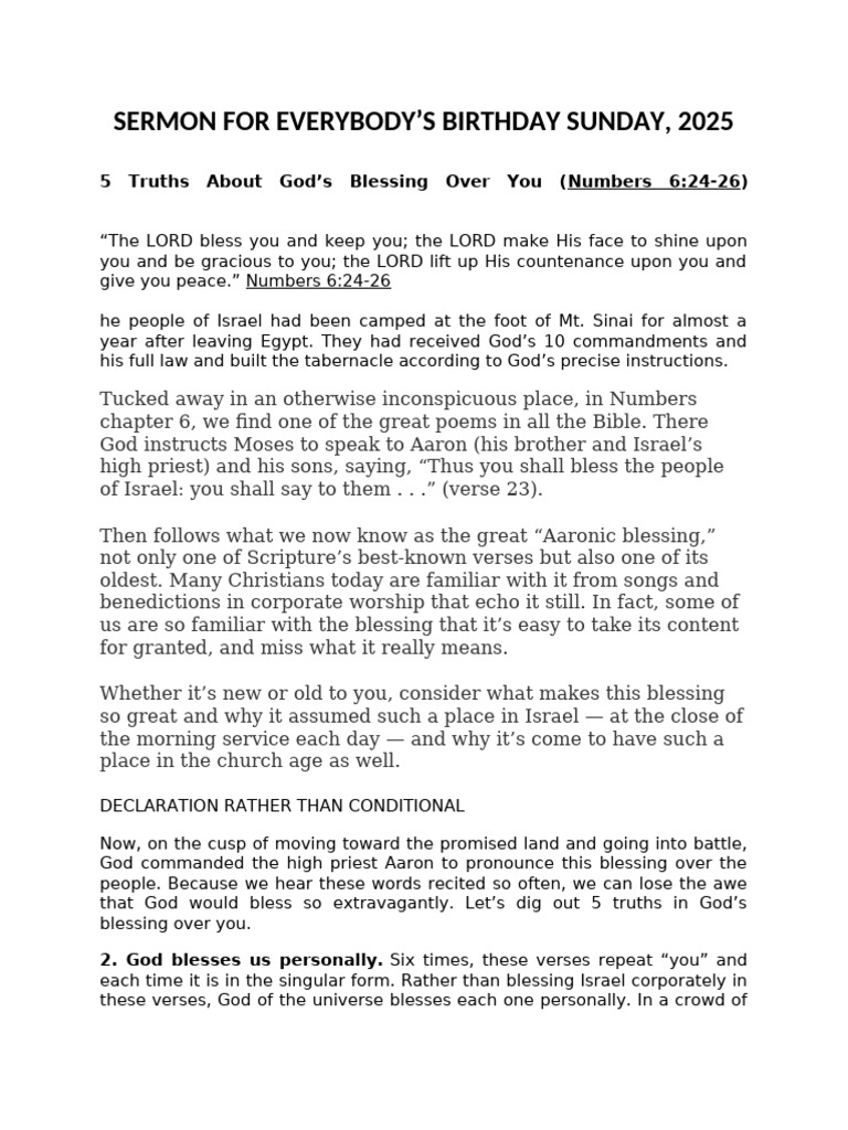 Sermon For Everybodys Birthday | PDF | Book Of Numbers | Religious ...