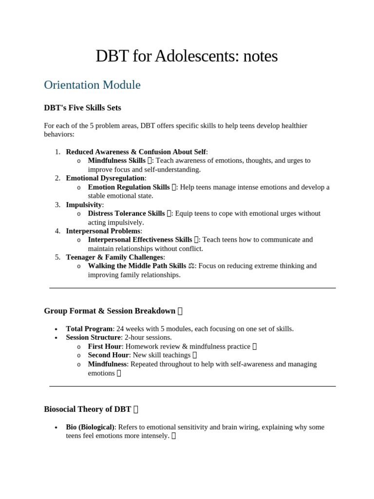 Notes For DBT For Adol | PDF | Dialectical Behavior Therapy | Adolescence