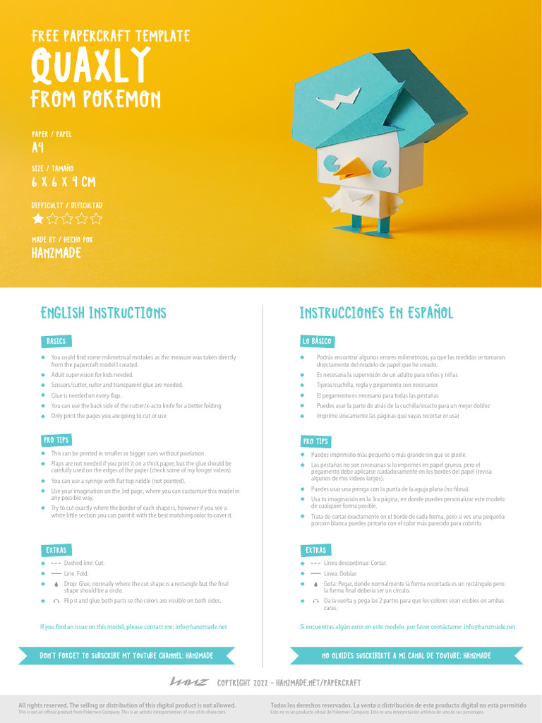 Free Papercraft Template Pokemon Quaxly Hanzmade FA | PDF