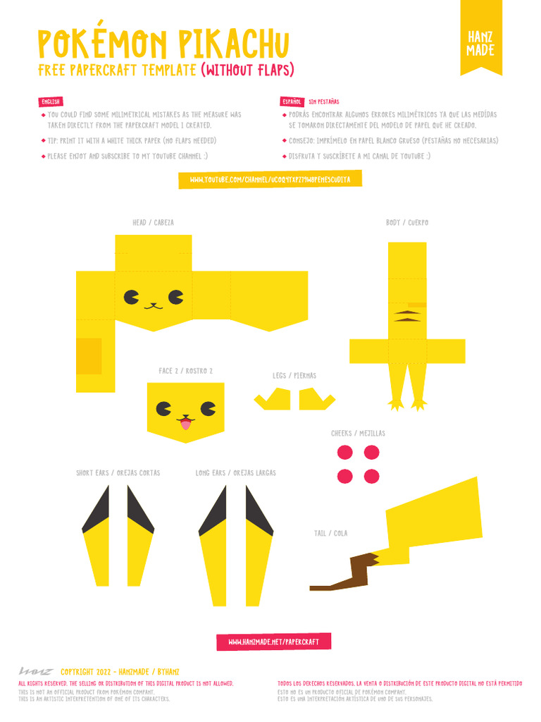 Free Pikachu Papercraft Template | PDF
