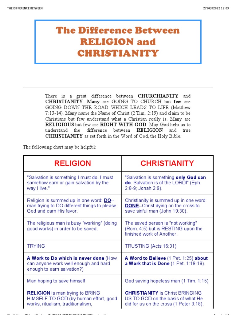 Difference Between Religion & Christianity | PDF | Good Works | Salvation