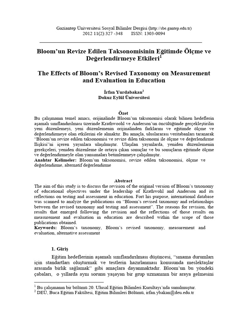 Bloom Un Revize Edilen Taksonomisinin E Itimde L Me Ve de Erlendirmeye Etkileri (#256955 ...