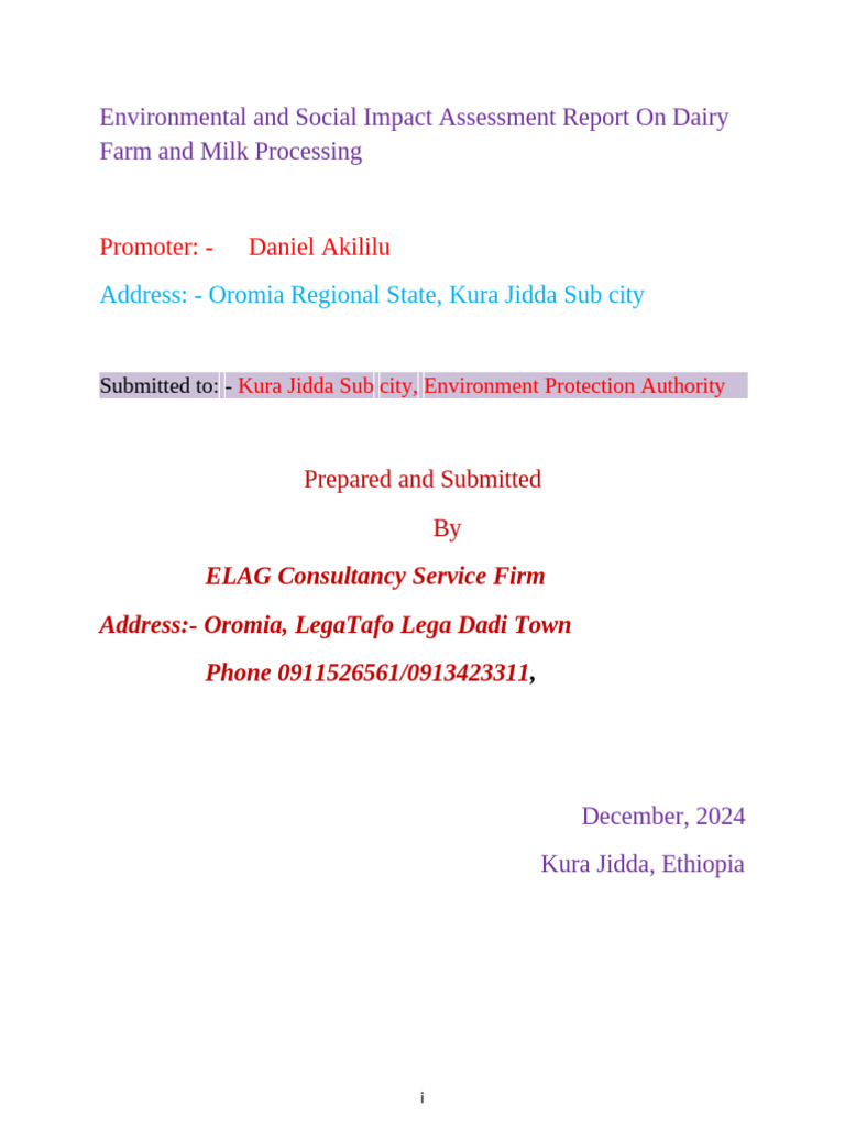 Daniel Akililu Eia | PDF | Environmental Impact Assessment | Dairy