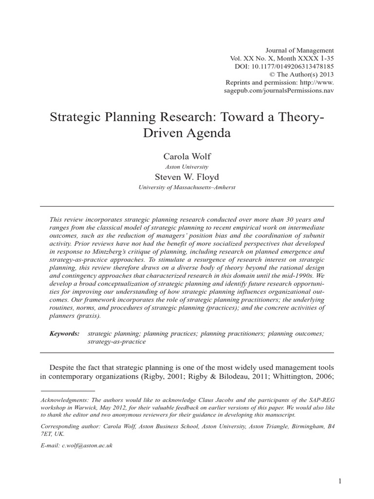 2013 Strategic Planning Research Toward A Theory | PDF | Strategic ...