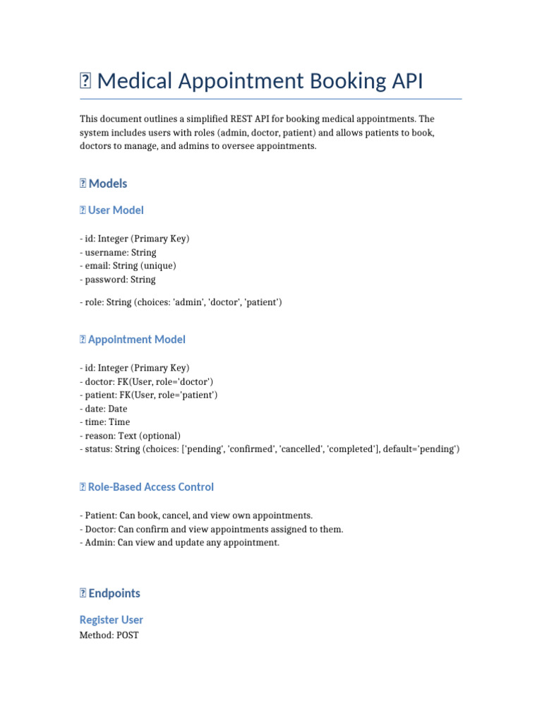 Medical Appointment Booking API Guide | PDF | Login | User (Computing)