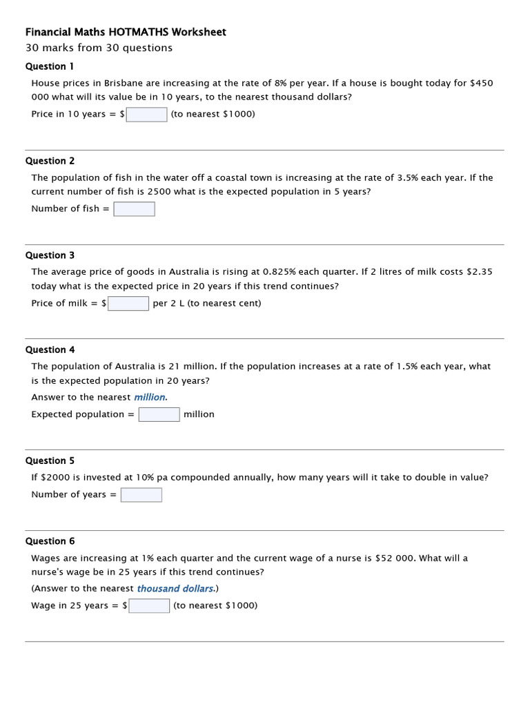 Financial Maths HOTMATHS Worksheet | PDF | Interest | Loans