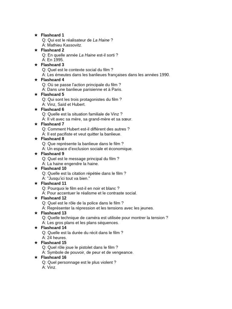 Analyse du film La Haine en 67 questions | PDF