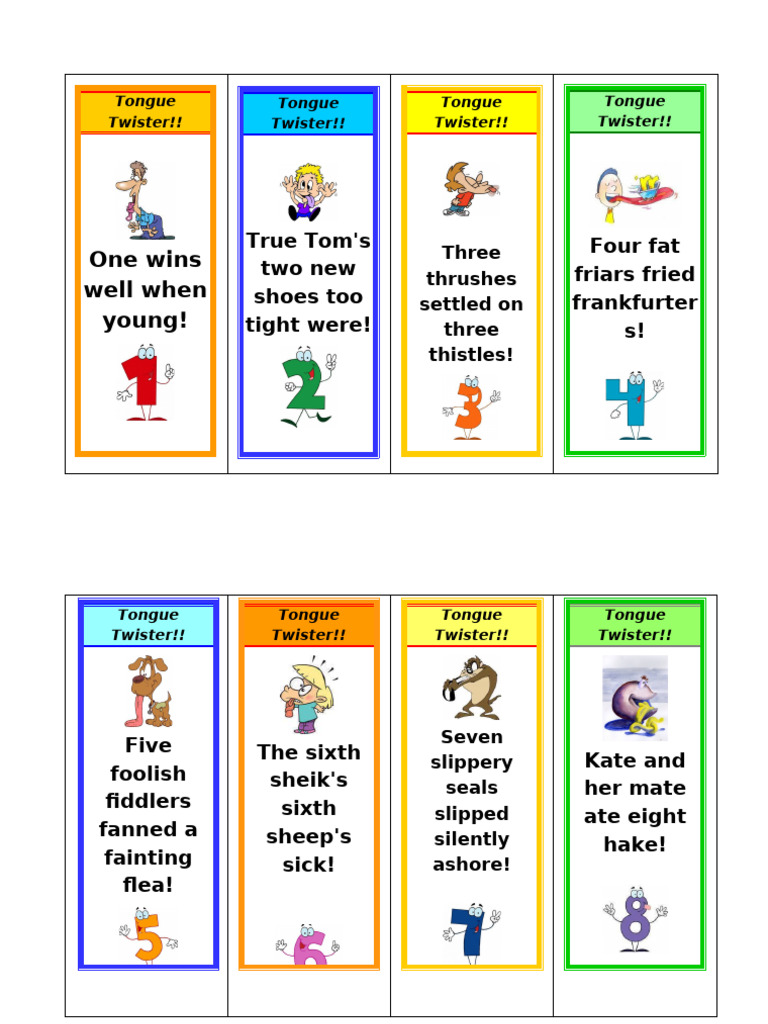 Tongue Twister Bookmarkers Pronunciation Exercises Phonics 89495 | PDF