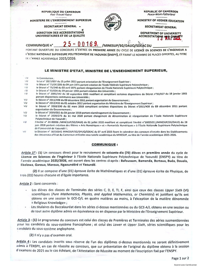 Polytech Yde Second Cycle. | PDF